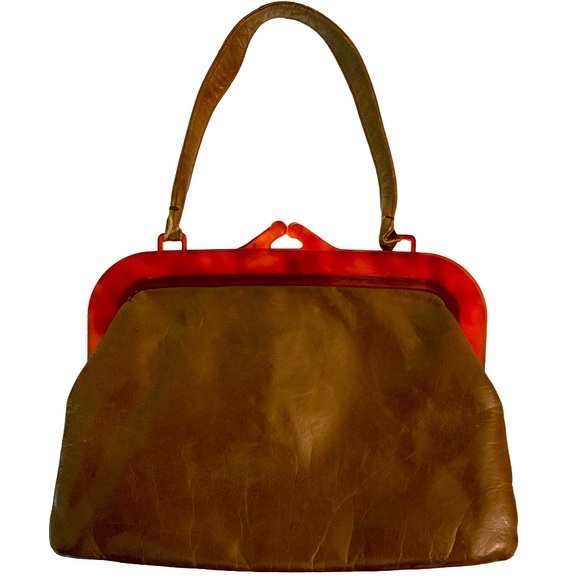 Bags | Vintage Brown Leather Lucite Tortoise Purse With Interlocking ...